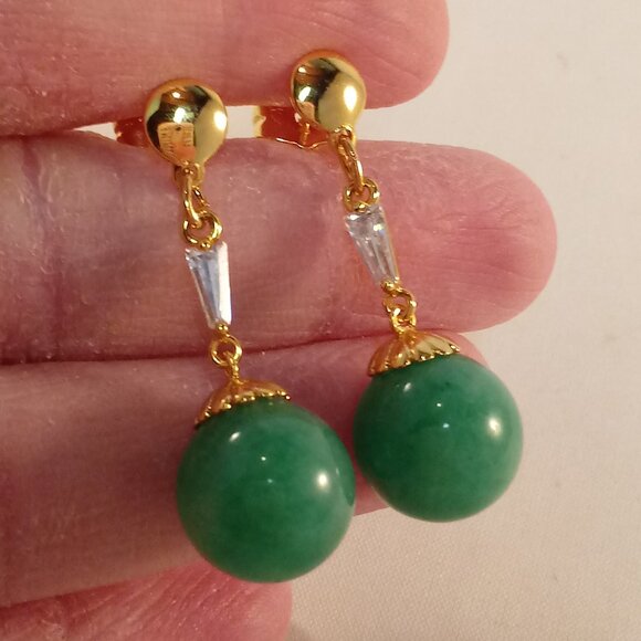 Jewelry | 18k Yellow Gold Filled Green Jade Ball Stone Diamond Zircon ...